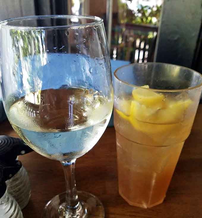 Wine before noon isn't a problem when you're on vacation time, and that sweet tea looks pretty perfect too.