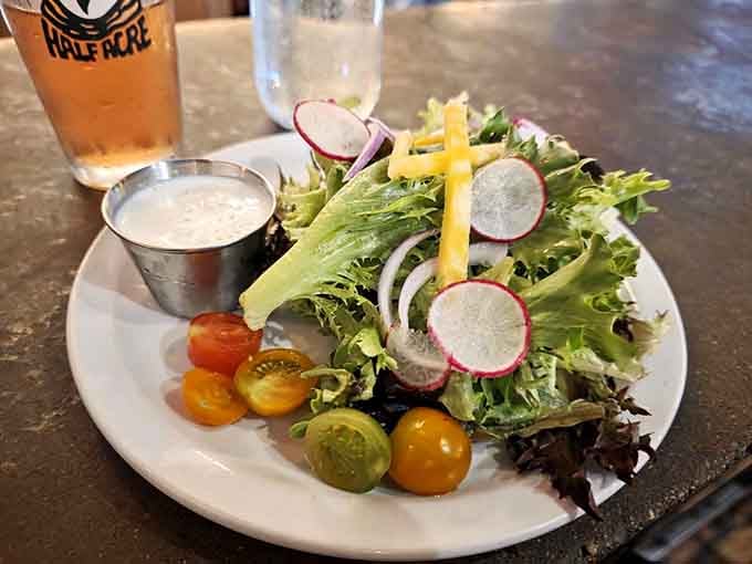 Fresh greens, colorful tomatoes, and crisp radishes prove that simple done right beats complicated done wrong.