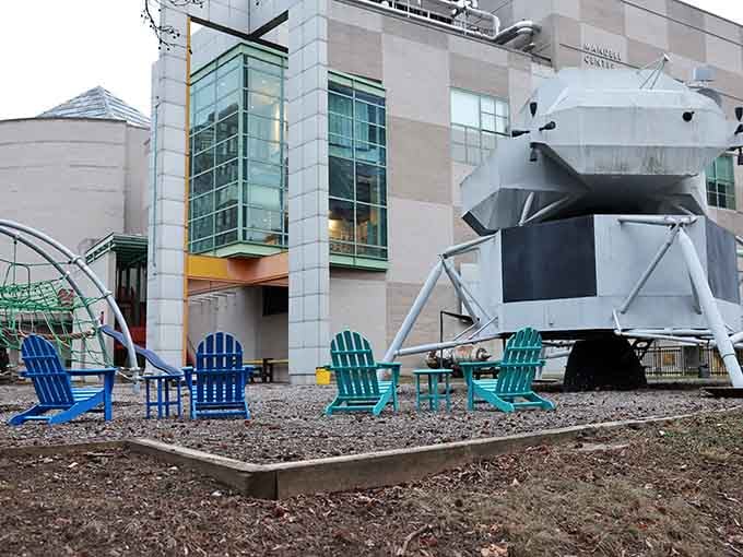 Those Adirondack chairs facing a lunar module replica&mdash;because sometimes you need to sit and contemplate space exploration.