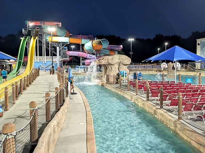 Evening at the water park hits different when the lights come on and everything gets magical.