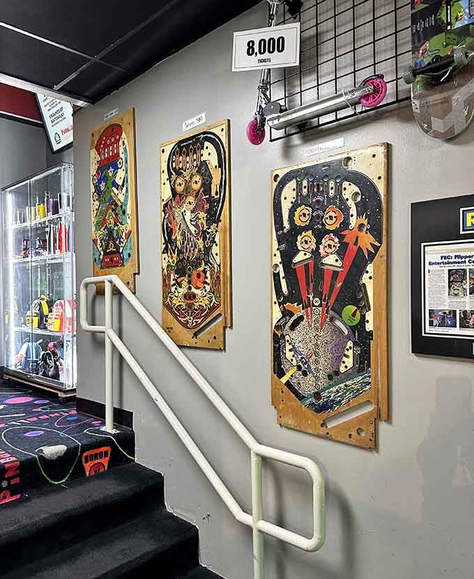 Vintage pinball playfields mounted as art, because these mechanical masterpieces deserve museum-quality respect and admiration.