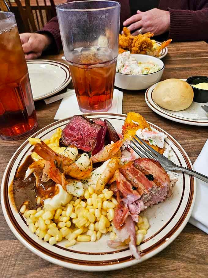 Tender sirloin meets succulent crab legs on one glorious plate, like surf and turf had a family reunion.