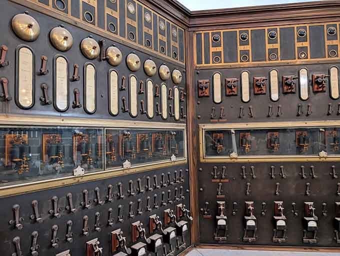 This magnificent fire alarm telegraph dispatch board coordinated emergency responses with bells, switches, and pure mechanical genius before computers.