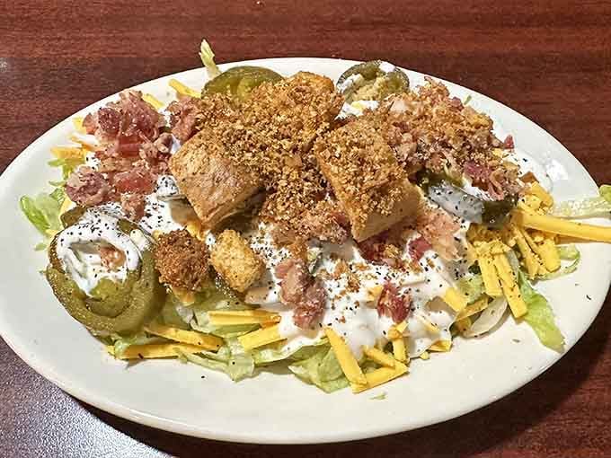 This loaded salad brings more toppings than a pizza, making vegetables suddenly seem like fun.