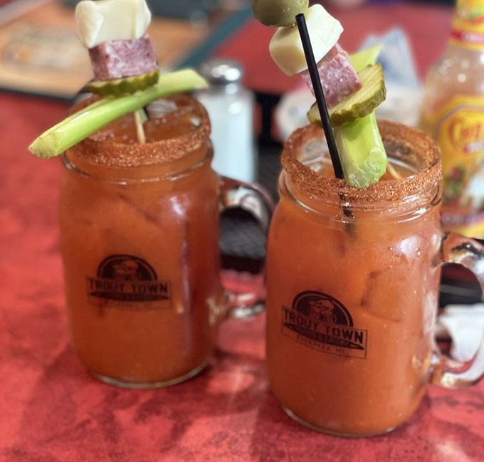 Bloody Marys dressed to impress with garnishes that could constitute an entire appetizer course themselves.