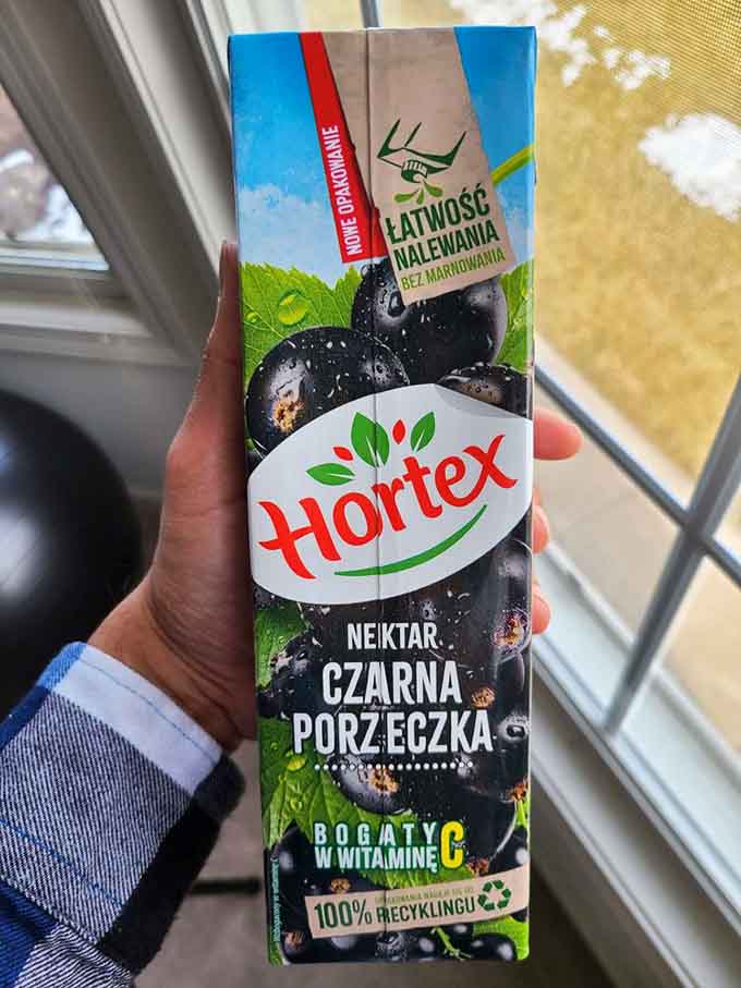 Polish blackcurrant juice imported straight from the motherland, because some things just taste better in Polish.