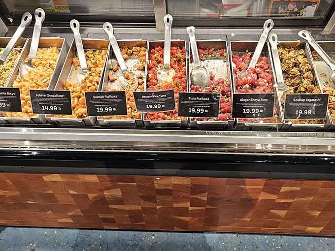 A poke counter so colorful and fresh, it's basically an edible rainbow of Pacific Ocean goodness.