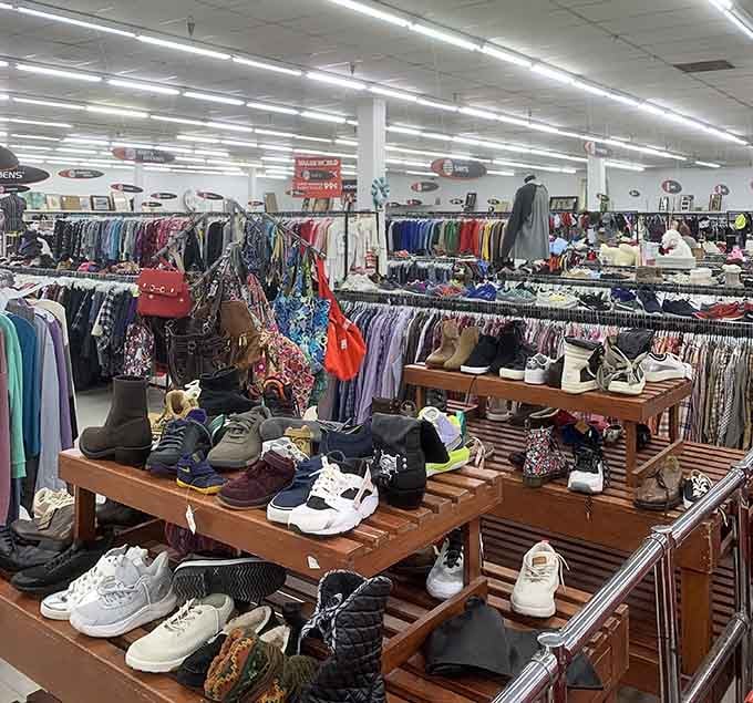 Shoes and bags organized like a department store, except your wallet won't need therapy after shopping here.