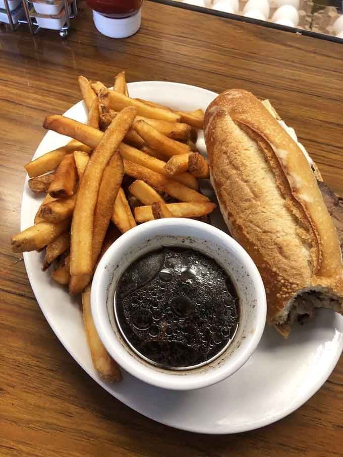 French dip with fries proves Voula's doesn't limit greatness to breakfast hours, thankfully for everyone involved.