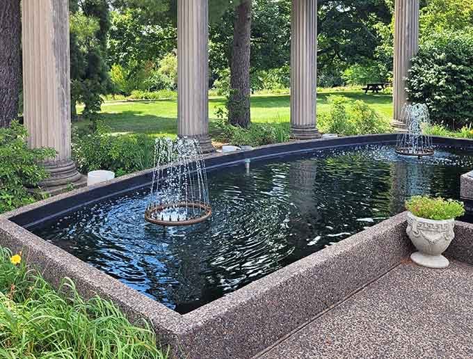 This serene fountain and reflecting pool create the kind of tranquility your therapist keeps recommending you find.