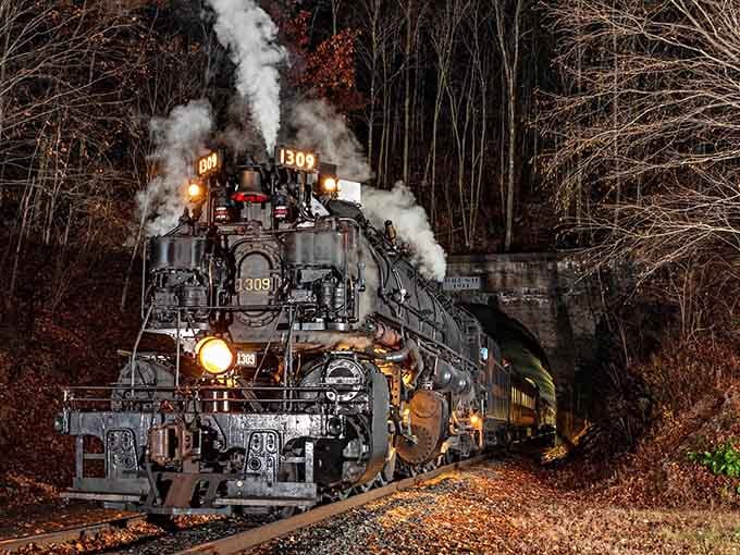 Nothing says drama quite like a steam locomotive emerging from darkness, headlight blazing through the mountain night.