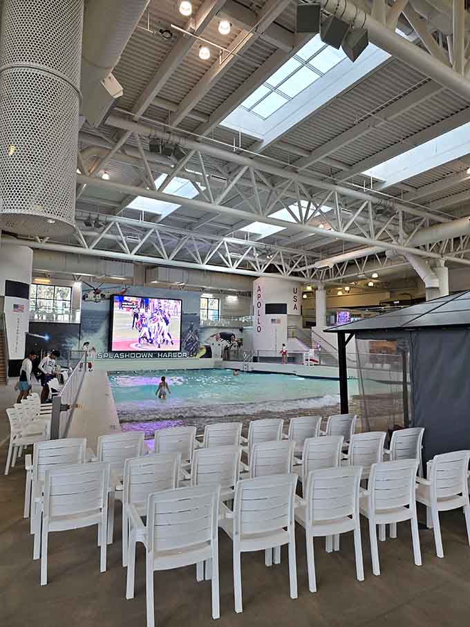Beach chairs facing the pool let you supervise while pretending you're somewhere tropical and far away.