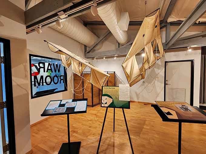 The Arctic Mail Kite exhibit reveals how kites once served practical purposes beyond entertaining kids at parks.