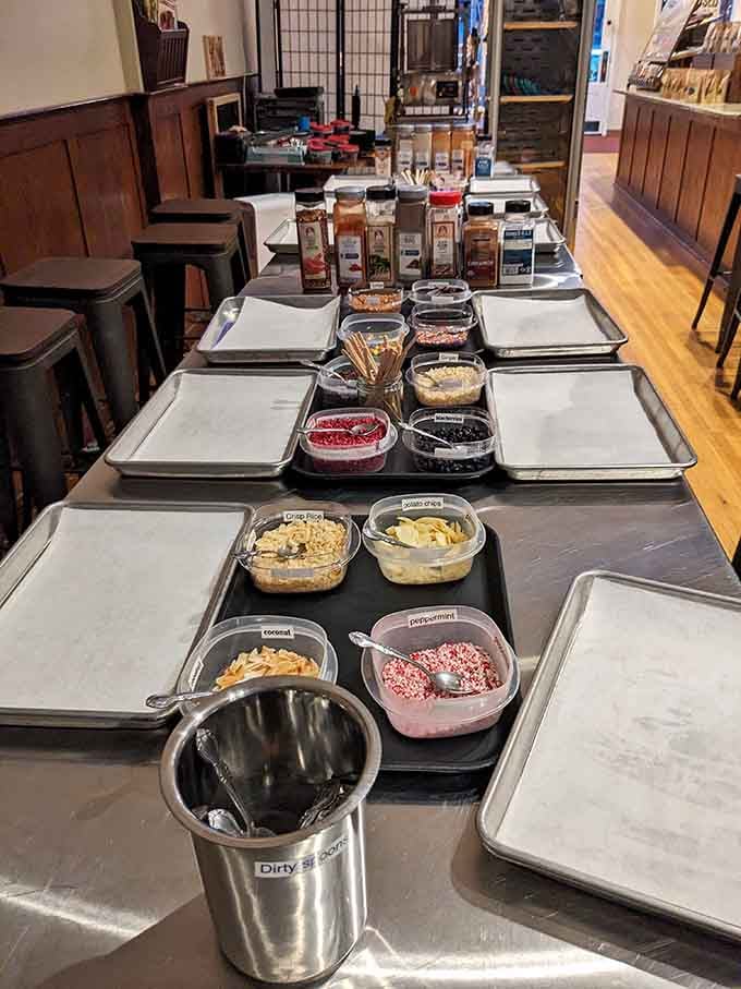 Behind every perfect bonbon lies this rainbow of toppings, fillings, and flavor possibilities waiting patiently.