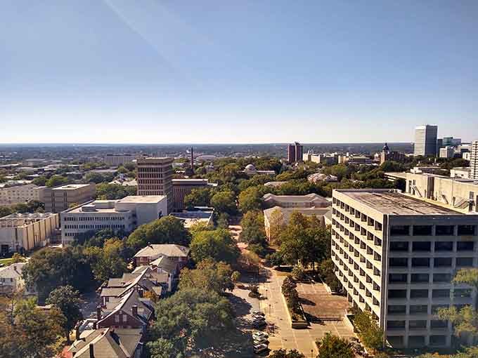 From this high vantage point, the capital city spreads out beneath you like a green urban tapestry.