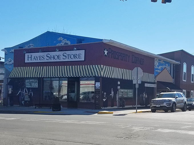 Route 66 murals transform ordinary buildings into storytelling canvases celebrating America's most famous highway through town.