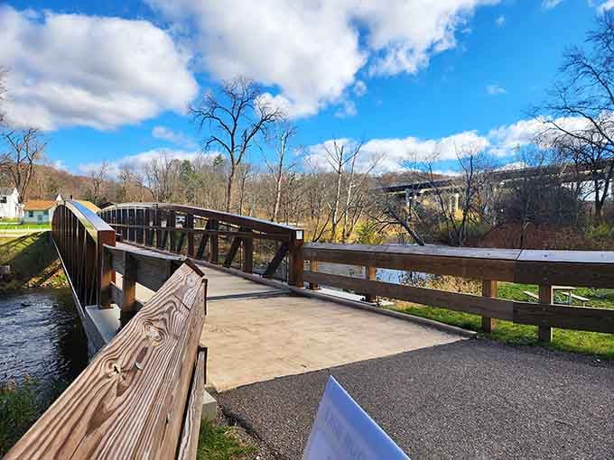 This peaceful walking bridge spans the river valley, offering views that remind you why national parks matter so much.