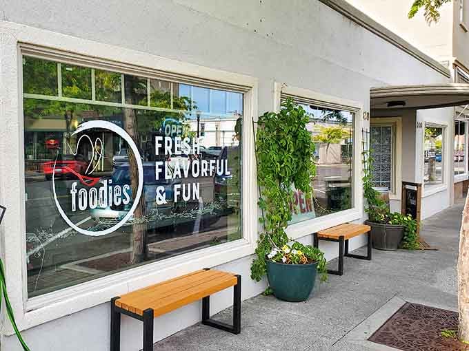 The cheerful window signage promises fresh and flavorful fun, which is code for "bring your stretchy pants today."