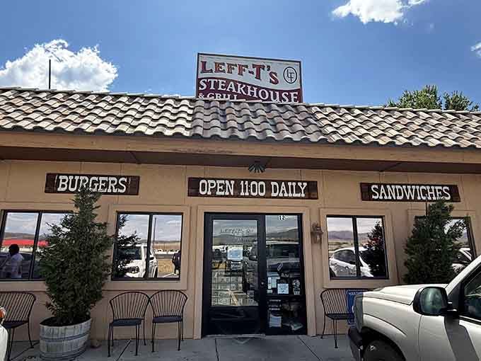 The tile roof and straightforward signage promise honest steaks without any unnecessary fuss or pretense.