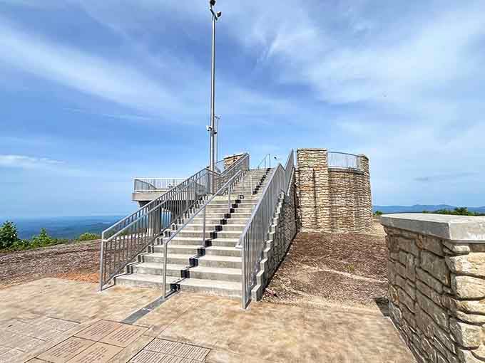 Modern stairs climb toward the clouds at South Carolina's highest point, promising views that make the climb worthwhile.