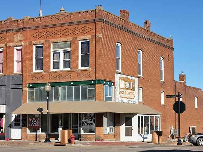 That ornate brickwork on these century-old buildings shows craftsmanship you just don't see in modern strip malls anymore.