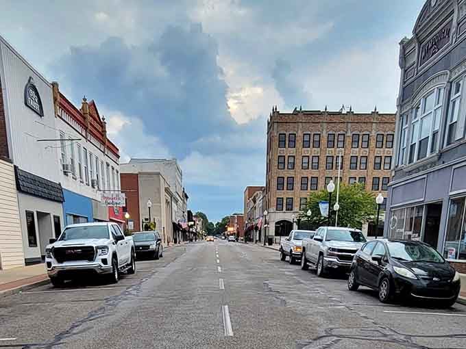 Wide streets and tall buildings create a downtown that feels substantial yet intimate, perfect for leisurely afternoon strolls.