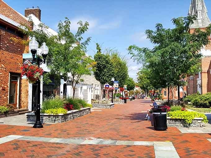 Brick walkways and flowering planters create a car-free paradise where your biggest decision is which restaurant to try first today.