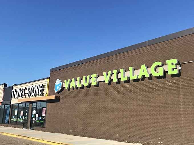 The glowing signage against brick promises a treasure trove inside where every visit brings new surprises and savings.