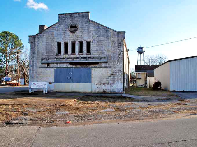 This weathered building with its distinctive facade holds decades of community memories within those time-worn walls.