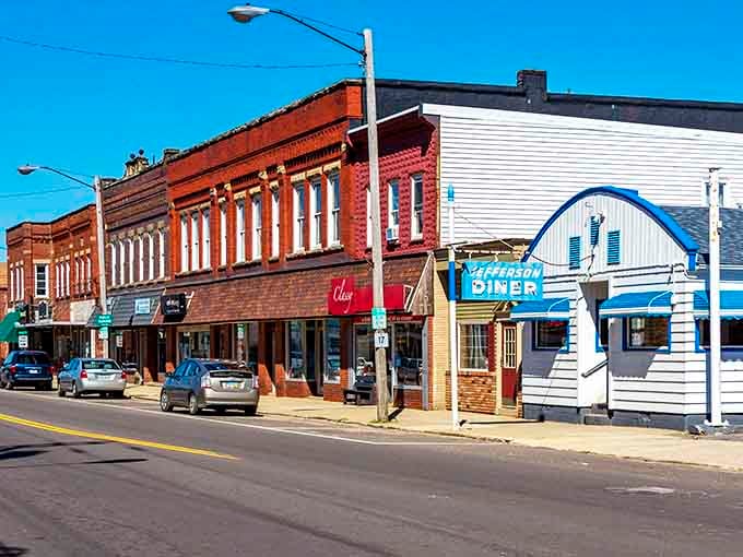 That classic white diner with its cheerful blue trim practically begs you to stop for coffee and pie with the locals.