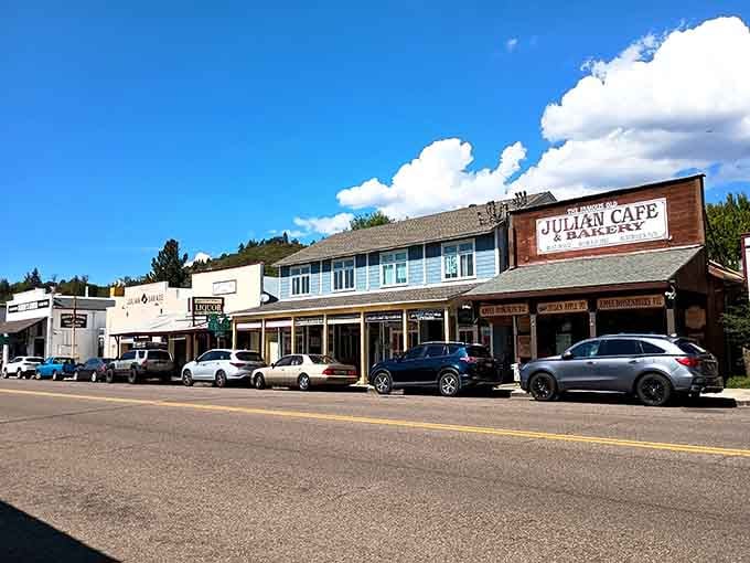 Those fluffy clouds drift over storefronts where the Julian Cafe promises baked goods worth the mountain drive.
