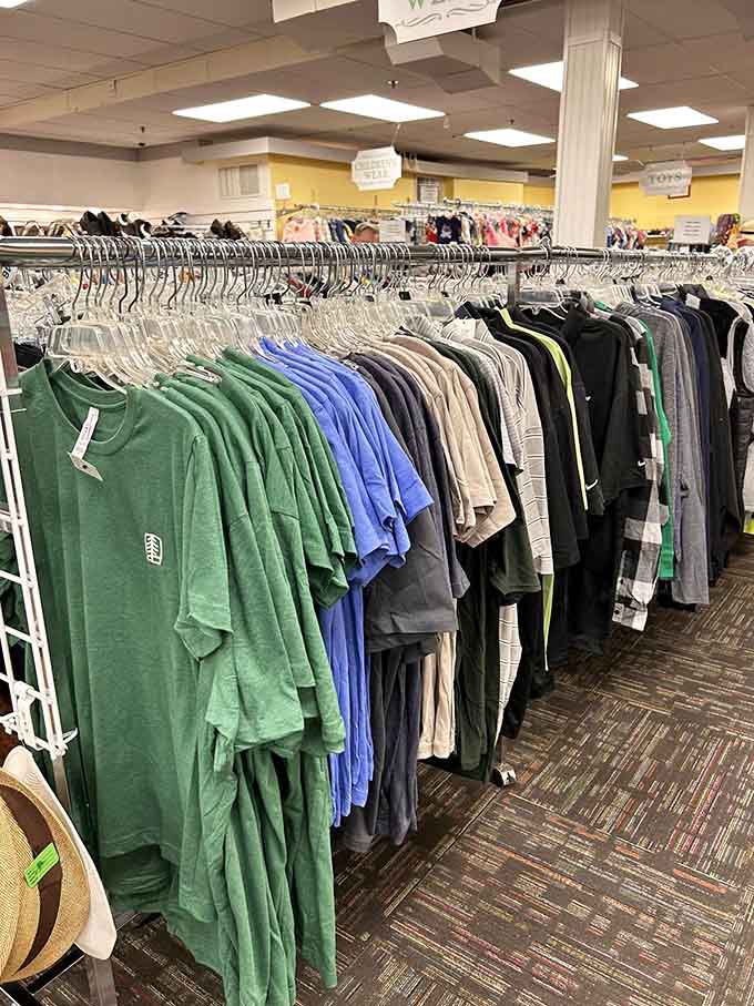 Organized racks bursting with every color imaginable prove that secondhand shopping doesn't mean settling for slim pickings or sad selections.