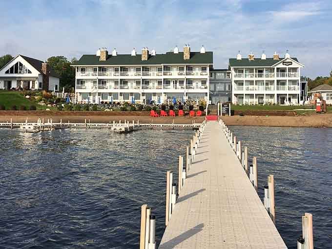 The long dock stretches toward calm waters, promising peaceful moments and maybe a spectacular sunset.