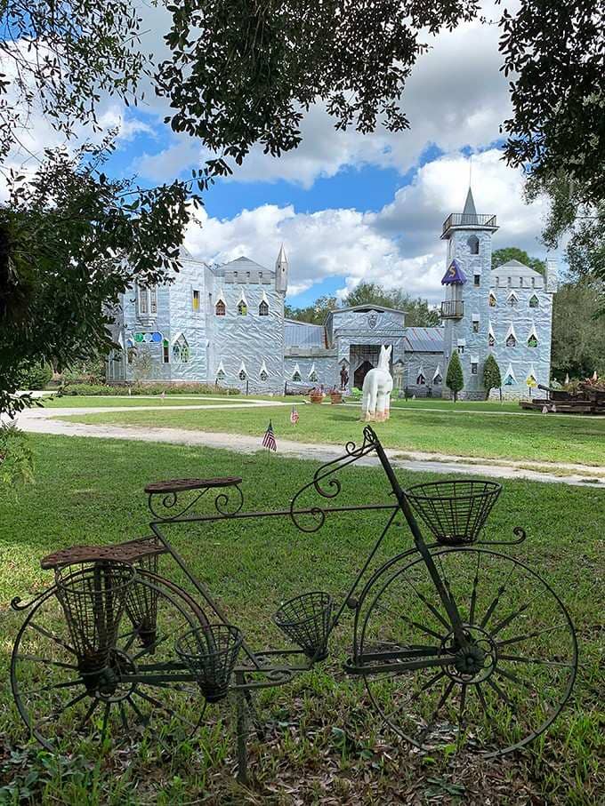 The whimsical towers and recycled metal walls create a fairy tale that Walt Disney never imagined in his wildest dreams.