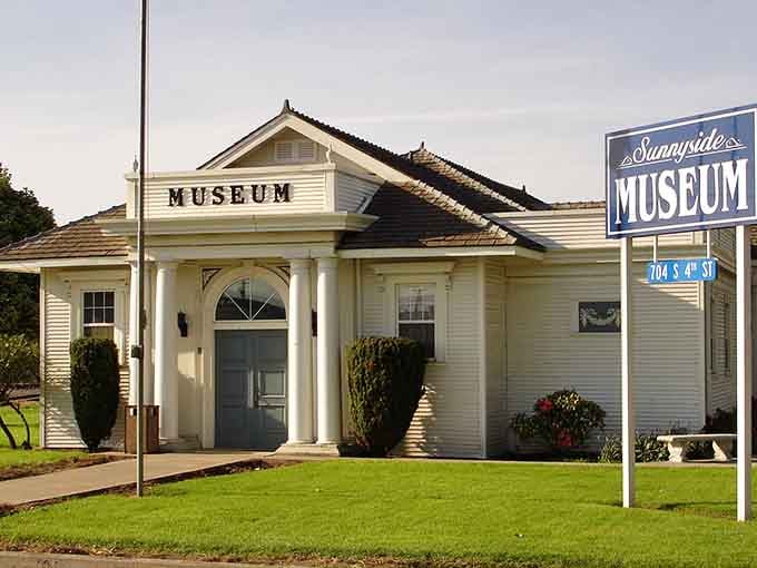 Classical columns grace this museum entrance, proving culture and history don't require expensive admission to big cities.
