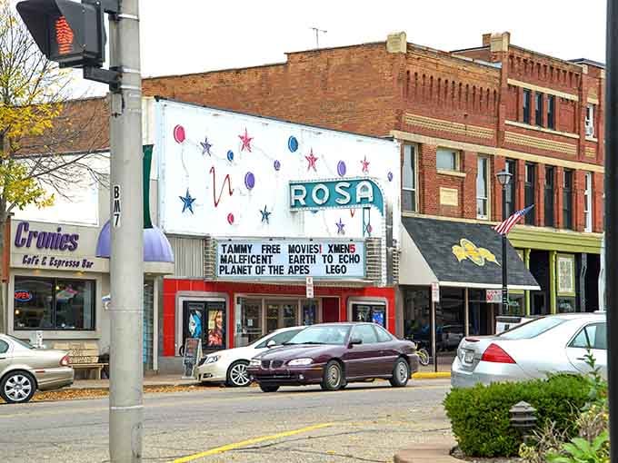 The Rosa Theater's retro marquee and starburst design transport you to an era when going to the movies was a special event.