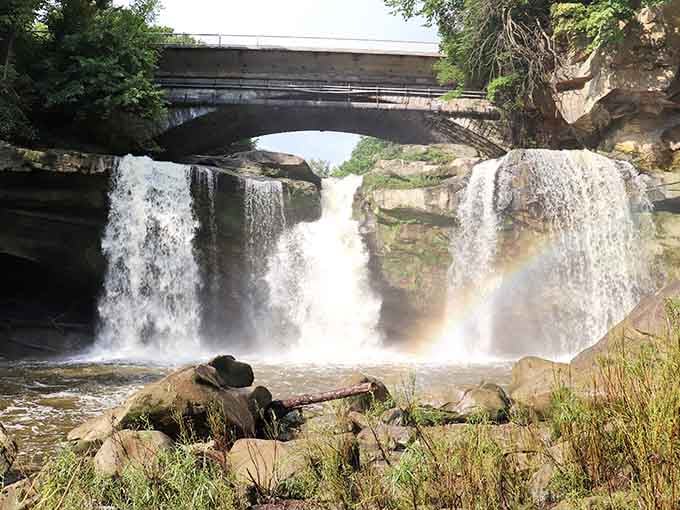 That rainbow dancing in the mist proves nature still knows how to put on a show-stopping finale.