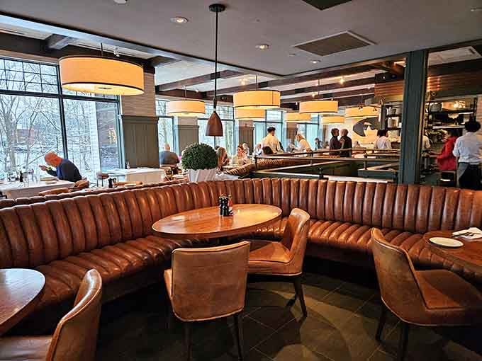 Those channeled leather banquettes aren't just comfortable, they're practically begging you to settle in for the evening.