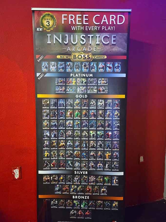 Injustice Arcade's card collection display shows the dedication to detail that makes this place special for every type of gamer.