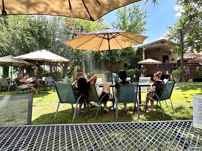 Outdoor dining under umbrellas with wine and friends &ndash; this is what retirement brochures are trying to sell you.