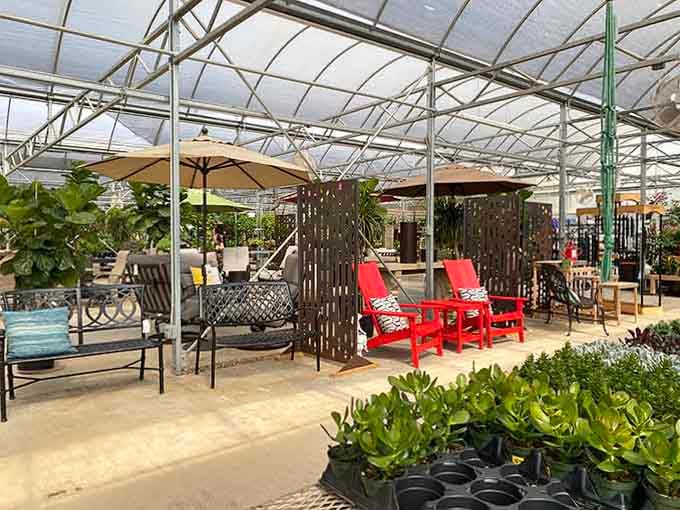 This greenhouse seating area proves that dining among the plants is basically therapy you can eat in.