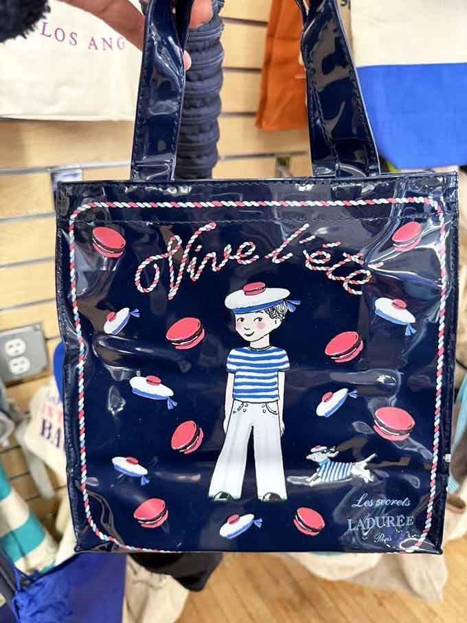Even fancy French-themed tote bags find their way here, adding a touch of Parisian flair to your shopping trips.
