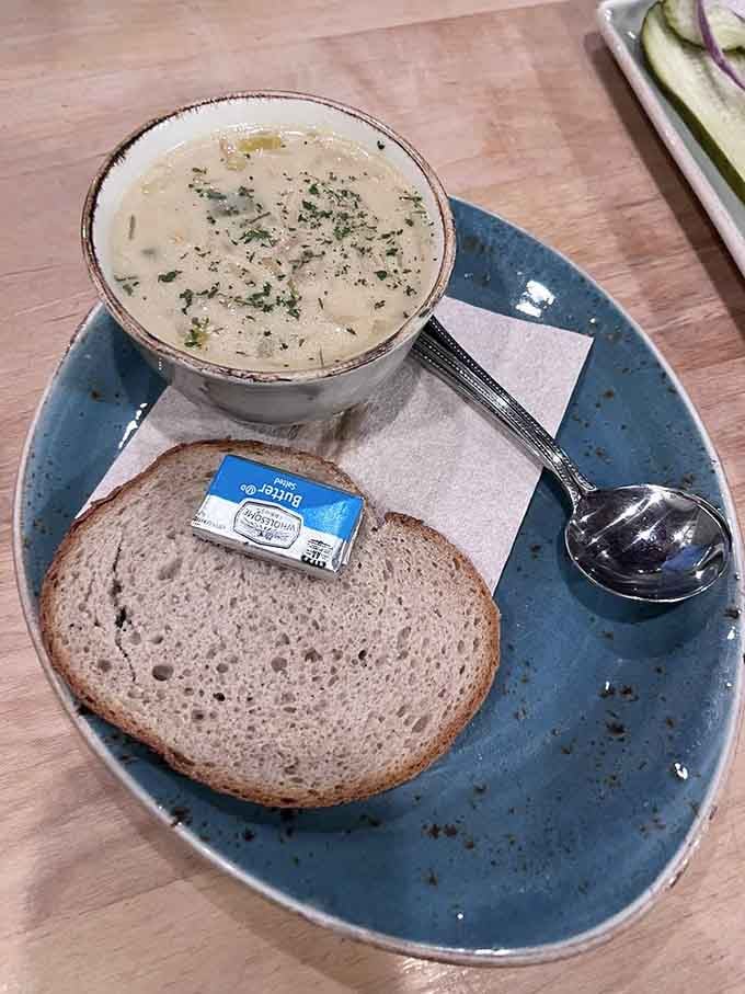 Creamy soup with hearty bread proves Germans know how to warm you up from the inside out.