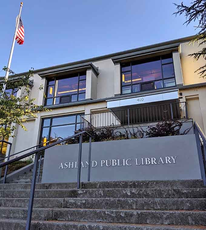 The public library sits perched like it's surveying its kingdom, which honestly feels about right for this town.