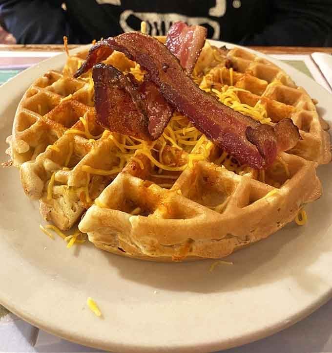 Bacon and cheddar on a waffle? Someone in that kitchen is playing chess while we're playing checkers.