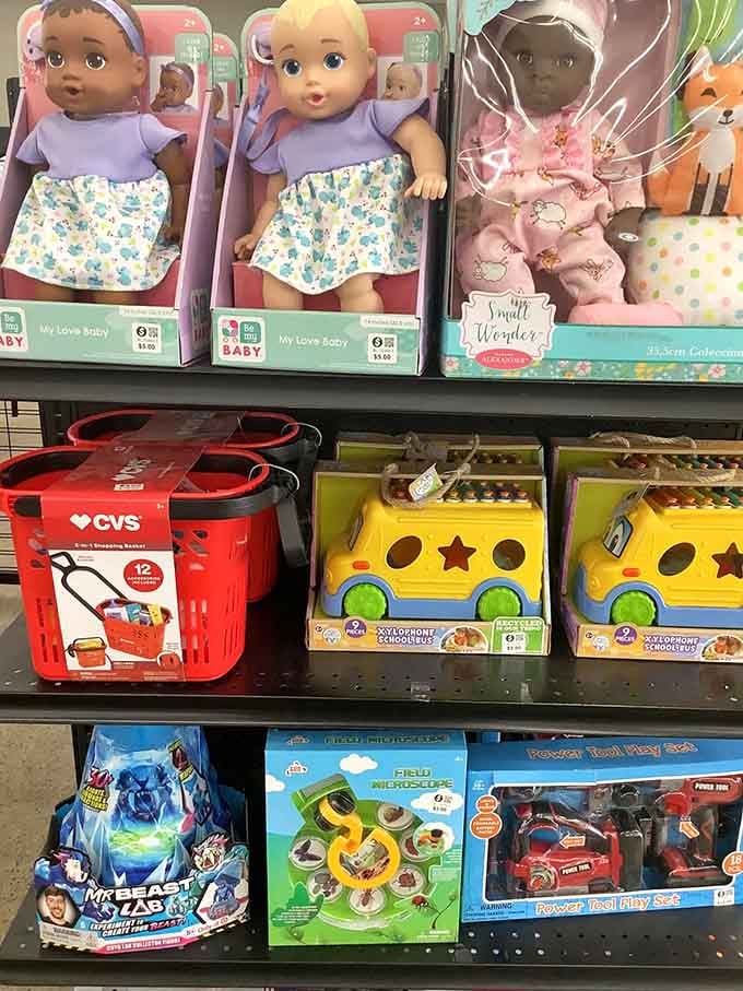 Dolls and toys waiting for new homes, where grandparents can spoil grandkids without needing a second mortgage.