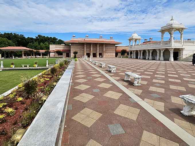 Peaceful walkways and manicured grounds where tranquility meets meticulous landscaping in the most delightful way possible every single day.