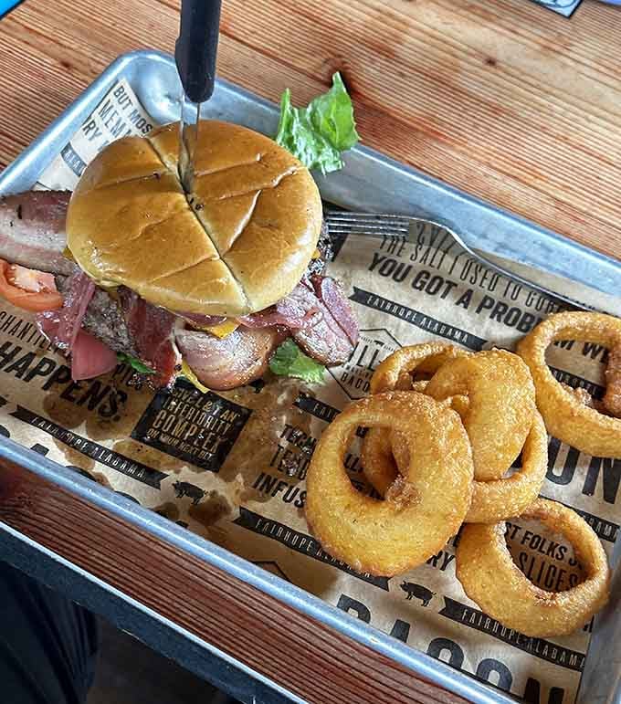 Wagyu beef meets crispy onion rings in a combination that'll have you planning your return visit before finishing.