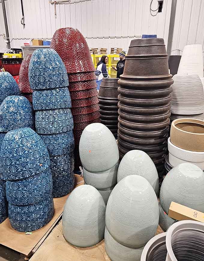 Stacked ceramic planters and decorative pots bring garden center variety indoors, minus the garden center markup that usually follows.