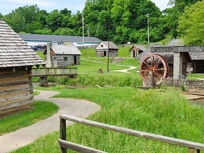 The old water wheel and log cabins transport you back when life moved slower and nobody checked their phones.